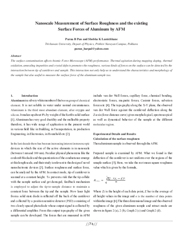 (PDF) Nanoscale Measurement of Surface Roughness and the existing Surface Forces of Aluminum by AFM