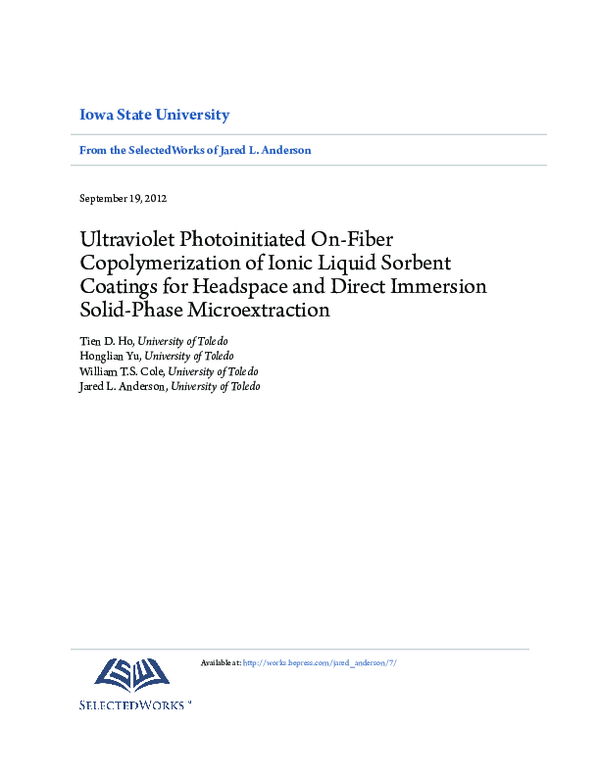(PDF) Ultraviolet Photoinitiated On-Fiber Copolymerization of Ionic Liquid Sorbent Coatings for ...