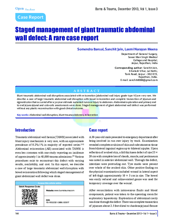 (PDF) Staged management of giant traumatic abdominal wall defect: A ...