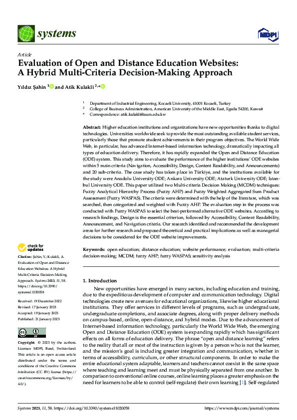 (PDF) Evaluation of Open and Distance Education Websites: A Hybrid ...
