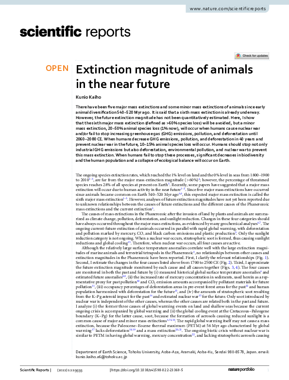 (PDF) Extinction magnitude of animals in the near future