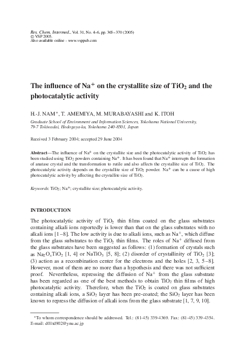 (PDF) The influence of Na+ on the crystallite size of TiO2 and the ...