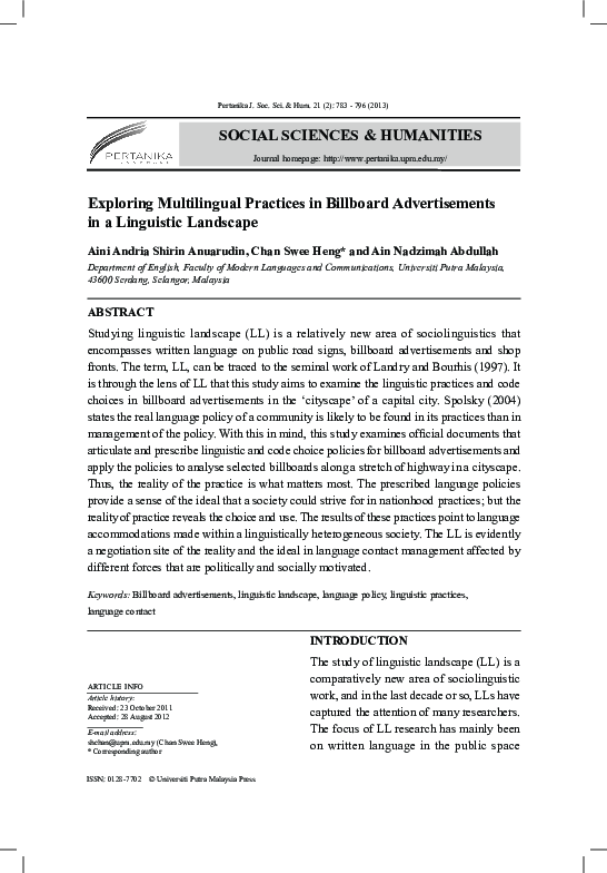 (PDF) Exploring Multilingual Practices in Billboard Advertisements in a ...