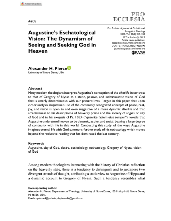 (PDF) Augustine's Eschatological Vision: The Dynamism of Seeing and ...