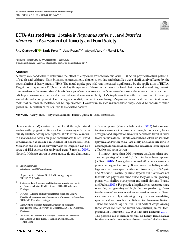 (PDF) EDTA-Assisted Metal Uptake in Raphanus sativus L. and Brassica ...