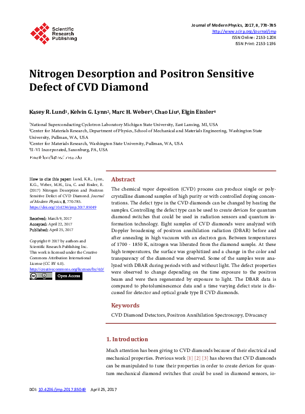 (PDF) Nitrogen Desorption and Positron Sensitive Defect of CVD Diamond