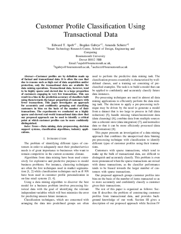 (PDF) Customer profile classification using transactional data