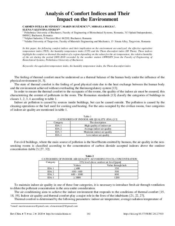 (PDF) Analysis of Comfort Indices and Their Impact on the Environment