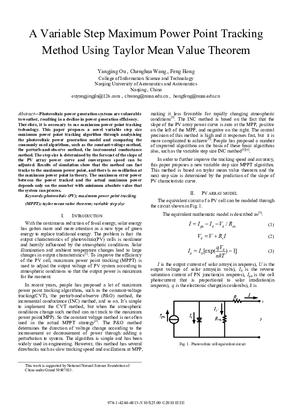 (PDF) A Variable Step Maximum Power Point Tracking Method Using Taylor ... (PDF) A Variable Step Maximum Power Point Tracking Method Using Taylor ...