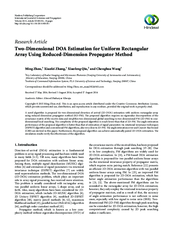 (PDF) Two-Dimensional DOA Estimation for Uniform Rectangular Array Using Reduced-Dimension ...