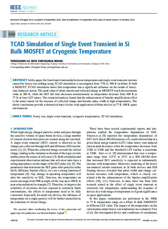 (PDF) TCAD Simulation of Single Event Transient in Si Bulk MOSFET at ...