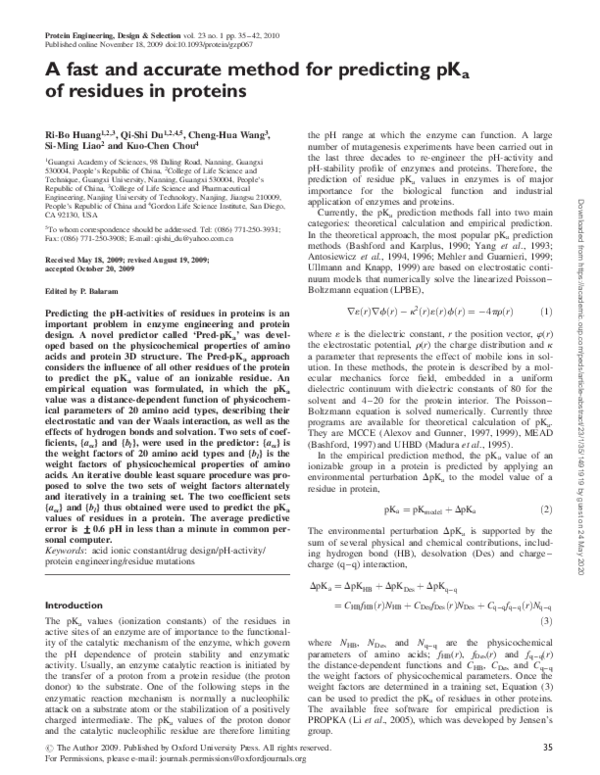 (PDF) A fast and accurate method for predicting pKa of residues in proteins