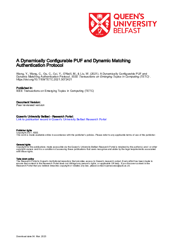 (PDF) A Dynamically Configurable PUF and Dynamic Matching Authentication Protocol