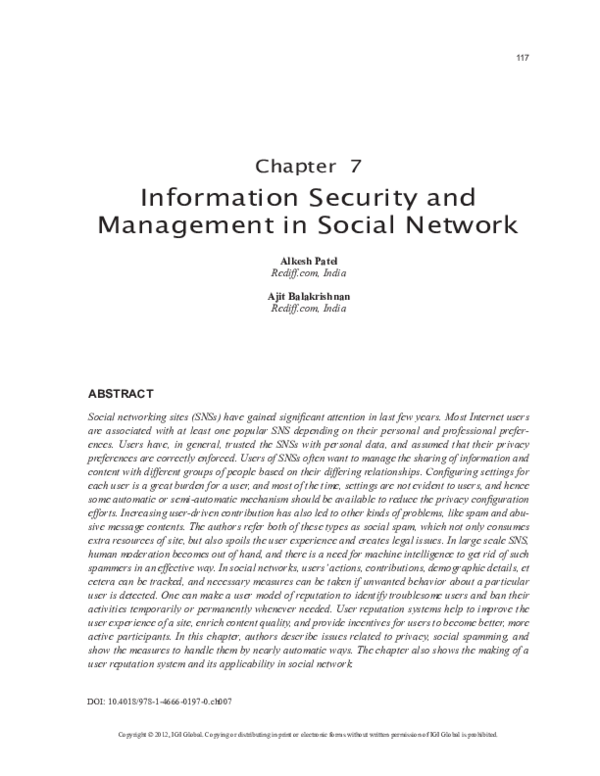 (PDF) Information Security and Management in Social Network