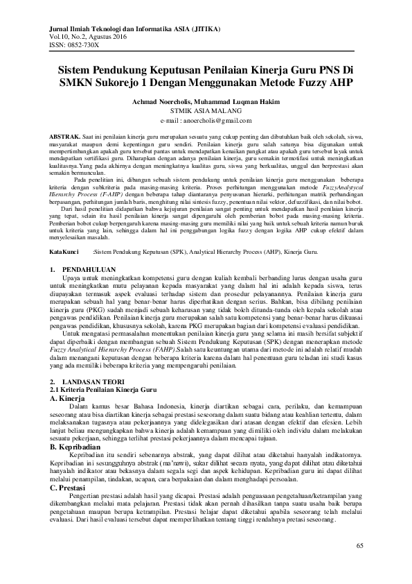 (PDF) Sistem Pendukung Keputusan Penilaian Kinerja Guru PNS Di SMKN Sukorejo 1 Dengan ...