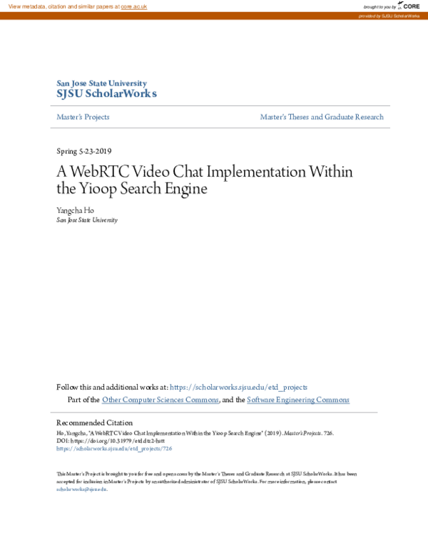 (PDF) A WebRTC Video Chat Implementation Within the Yioop Search Engine