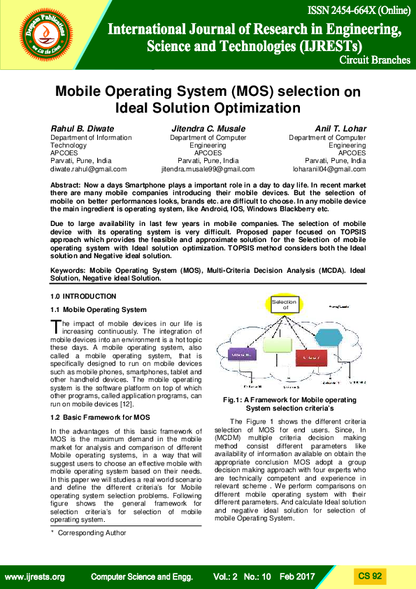 (PDF) Mobile Operating System (MOS) selection on Ideal Solution ...