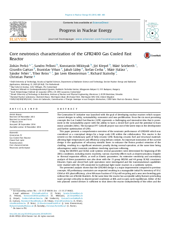 (PDF) Core neutronics characterization of the GFR2400 Gas Cooled Fast Reactor