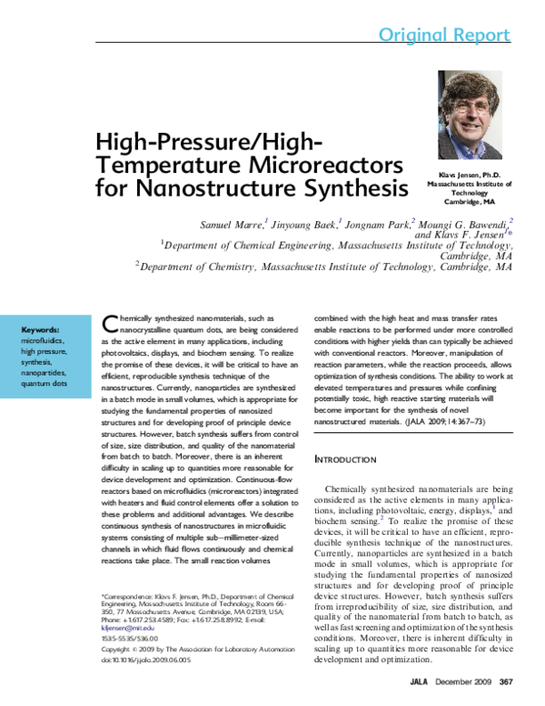 (PDF) High-Pressure/High-Temperature Microreactors for Nanostructure Synthesis