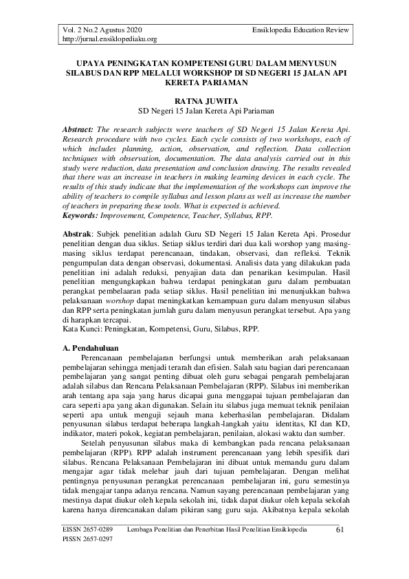 (PDF) Upaya Peningkatan Kompetensi Guru Dalam Menyusun Silabus Dan RPP Melalui Workshop DI SD ...