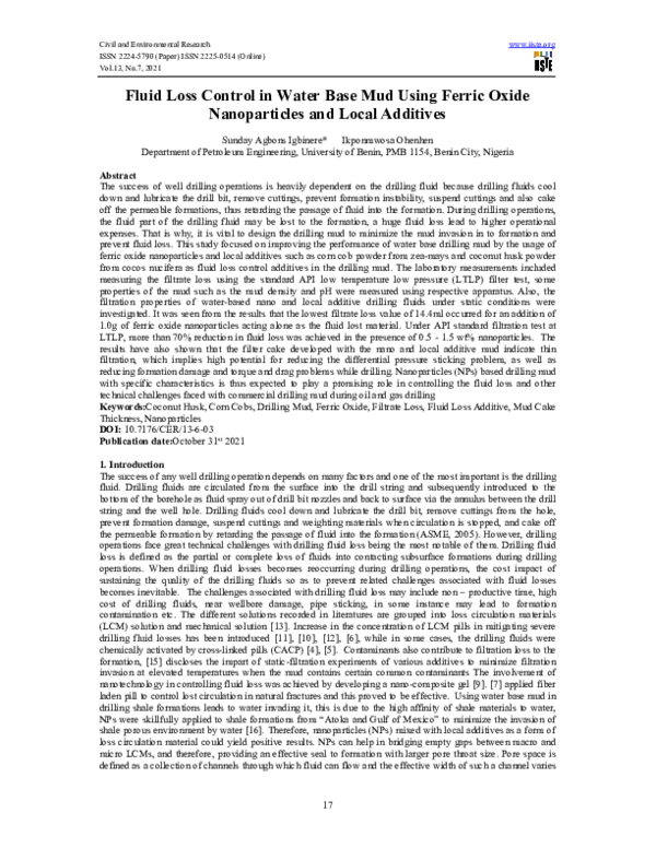 (PDF) Fluid Loss Control in Water Base Mud Using Ferric Oxide ...