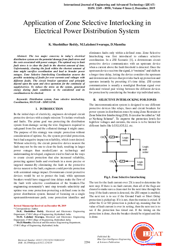 (PDF) Application of Zone Selective Interlocking in Electrical Power Distribution System ...