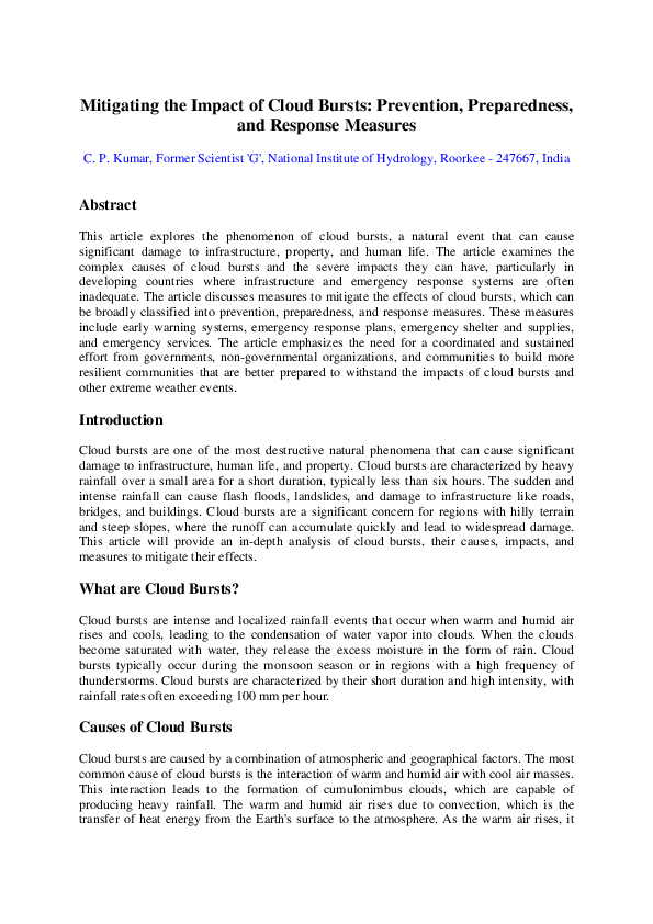 (PDF) Mitigating the Impact of Cloud Bursts: Prevention, Preparedness ... (PDF) Mitigating the Impact of Cloud Bursts: Prevention, Preparedness ...