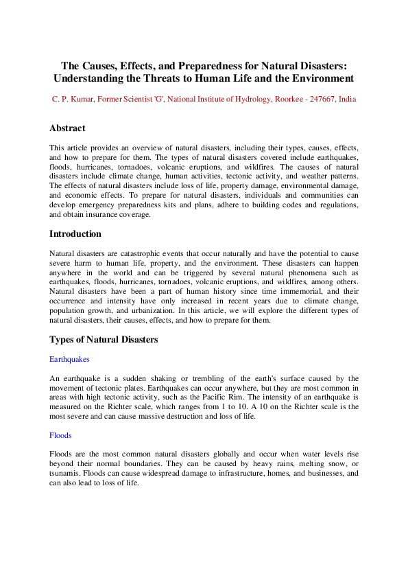 (PDF) The Causes, Effects, and Preparedness for Natural Disasters ...