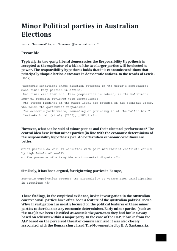 (PDF) Minor Political parties in Australian Elections