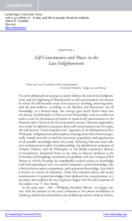 (PDF) Self-Consciousness and Music in the Late Enlightenment