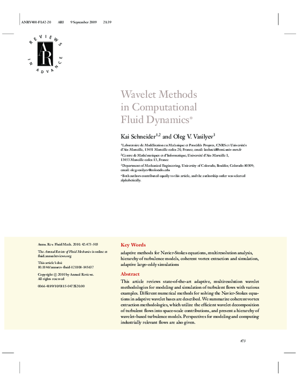 (PDF) Wavelet Methods in Computational Fluid Dynamics
