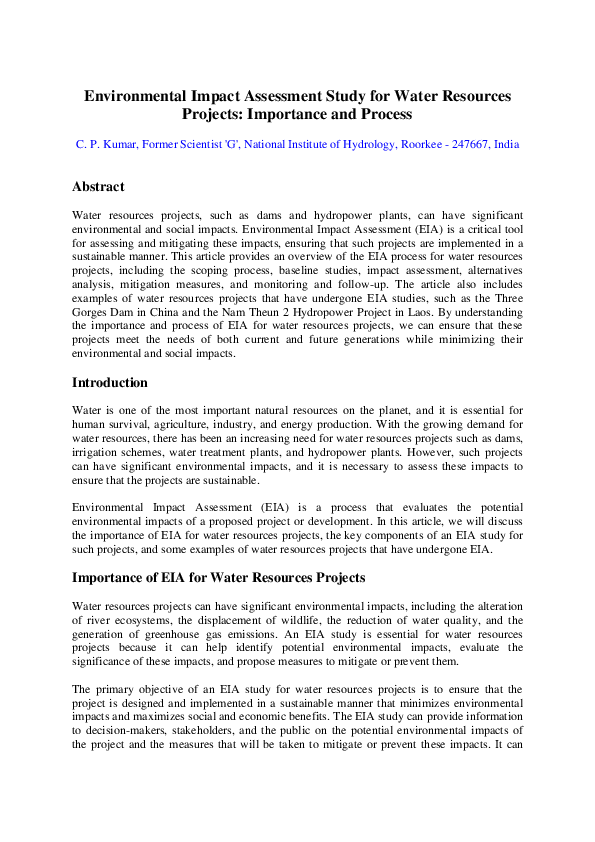 (PDF) Environmental Impact Assessment Study for Water Resources ...