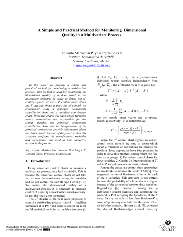 (PDF) A Simple and Practical Method for Monitoring Dimensional Quality in a Multivariate Process