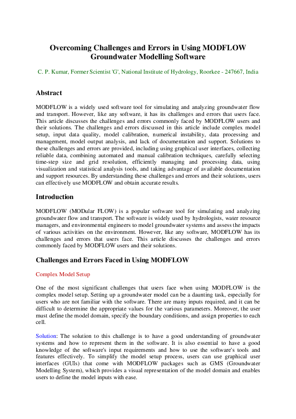 (PDF) Overcoming Challenges and Errors in Using MODFLOW Groundwater Modelling Software