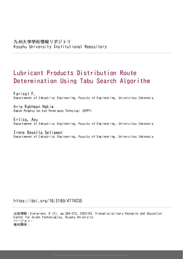 Pdf Lubricant Products Distribution Route Determination Using Tabu Search Algorithm Irene 6040