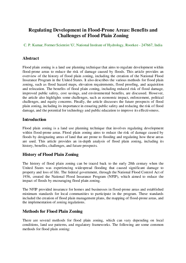 (PDF) Regulating Development in Flood-Prone Areas: Benefits and ...