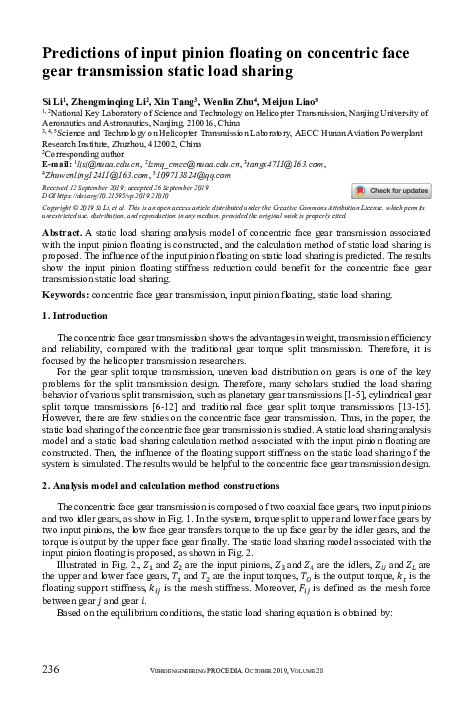 (PDF) Predictions of input pinion floating on concentric face gear ...