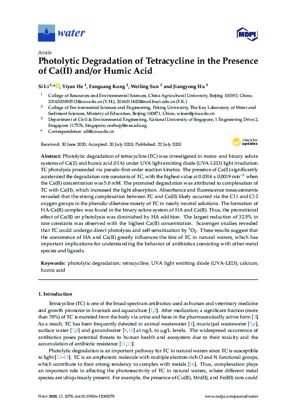 (PDF) Photolytic Degradation of Tetracycline in the Presence of Ca(II ...