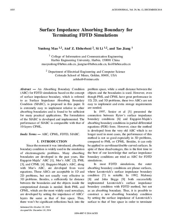 Pdf Surface Impedance Absorbing Boundary For Terminating Fdtd Simulations