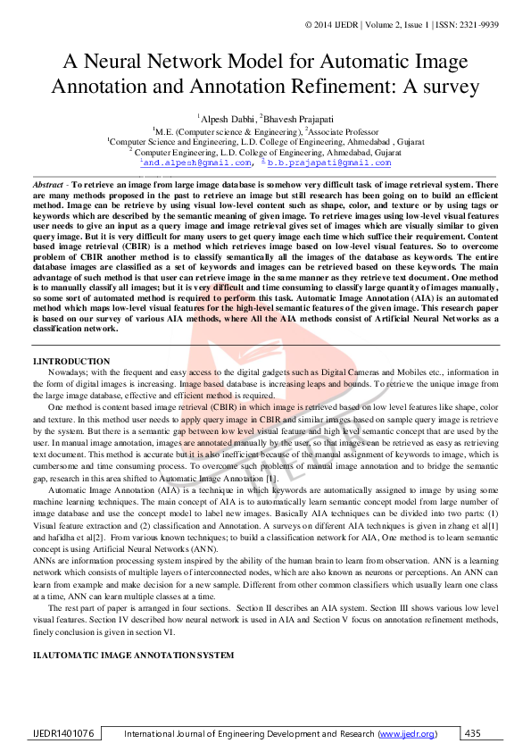 (PDF) A Neural Network Model for Automatic Image Annotation and Annotation Refinement: A survey