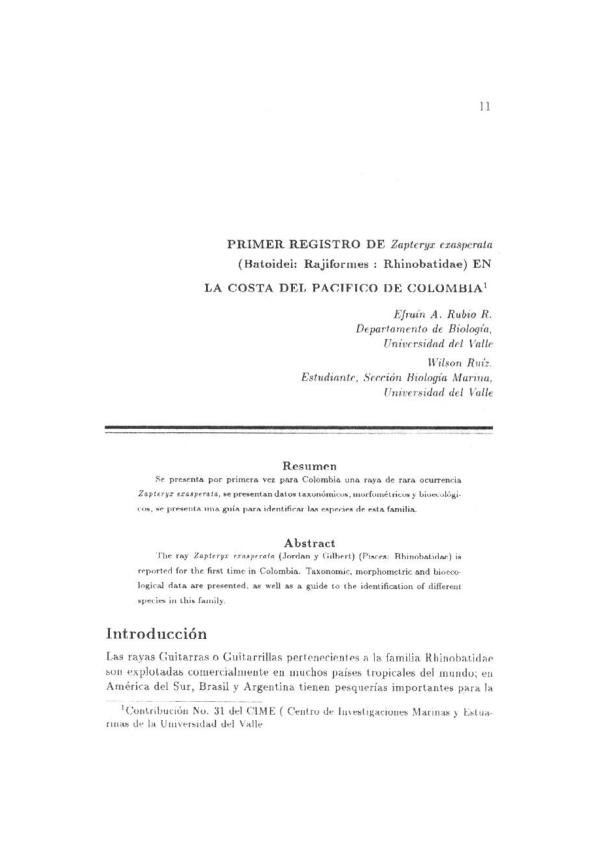 (PDF) Primer Registro de Zapteryx Exaspérala (Batoidei: Rajiformes ...