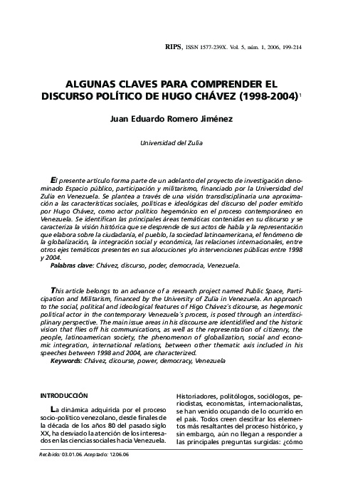 (PDF) ALGUNAS CLAVES PARA COMPRENDER EL DISCURSO POLÍTICO DE HUGO ...