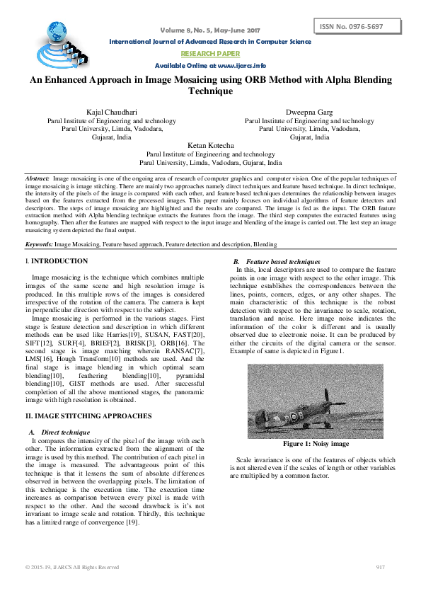 Pdf An Enhanced Approach In Image Mosaicing Using Orb Method With Alpha Blending Technique