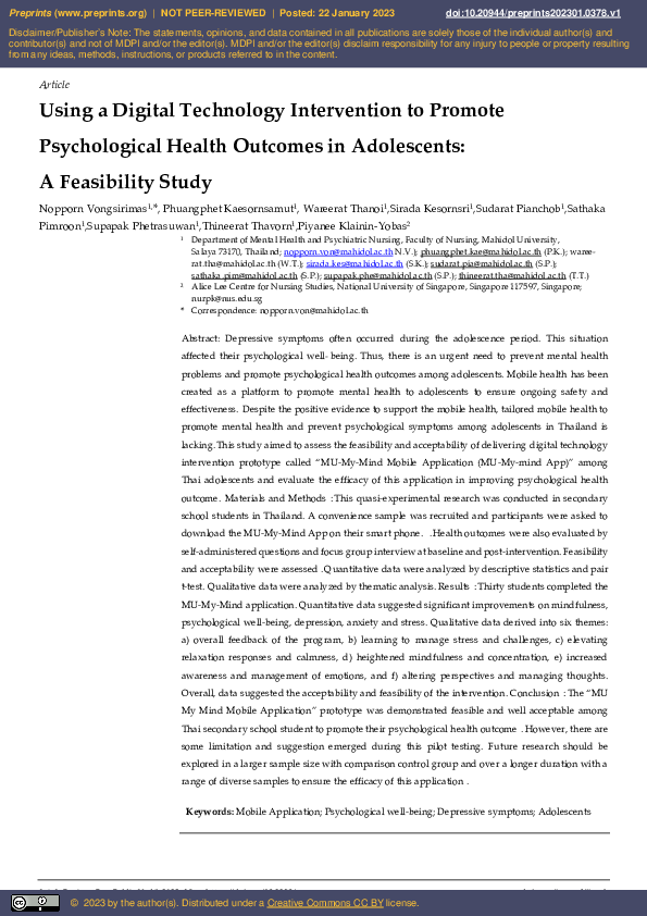 (PDF) Using a Digital Technology Intervention to Promote Psychological ...