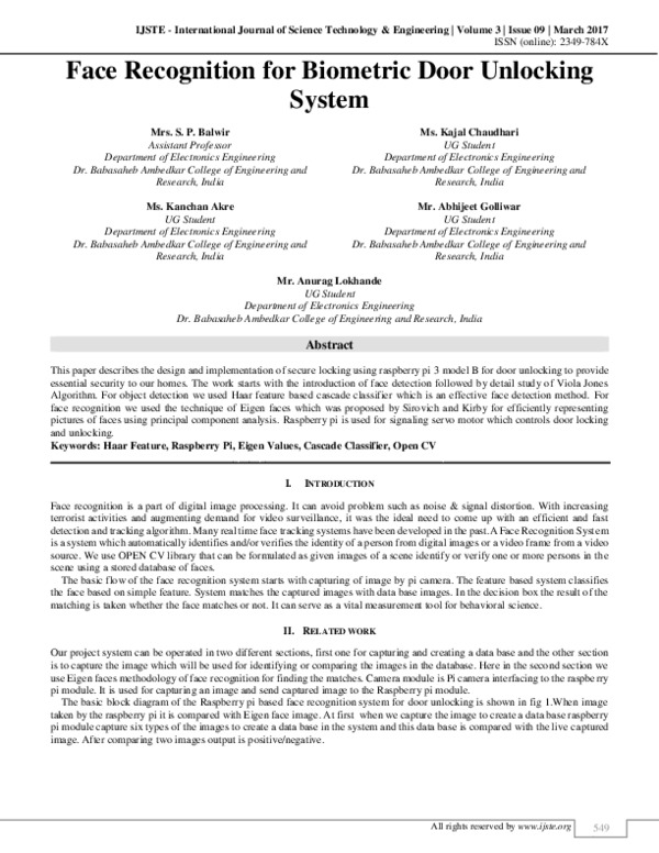 (PDF) Face Recognition for Biometric Door Unlocking System