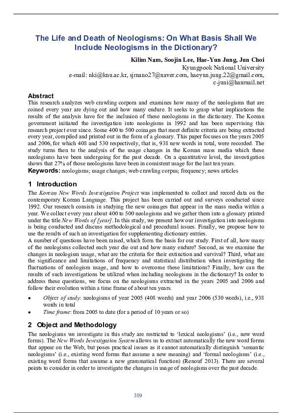 (PDF) The Life and Death of Neologisms : On What Basis Shall We Include ...