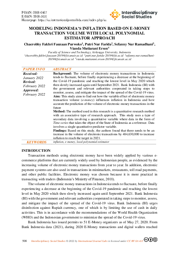 Pdf Modeling Indonesias Inflation Based On E Money Transaction Volume With Local Polynomial