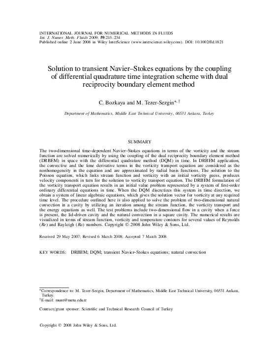 (PDF) Solution to transient Navier-Stokes equations by the coupling of differential quadrature ...