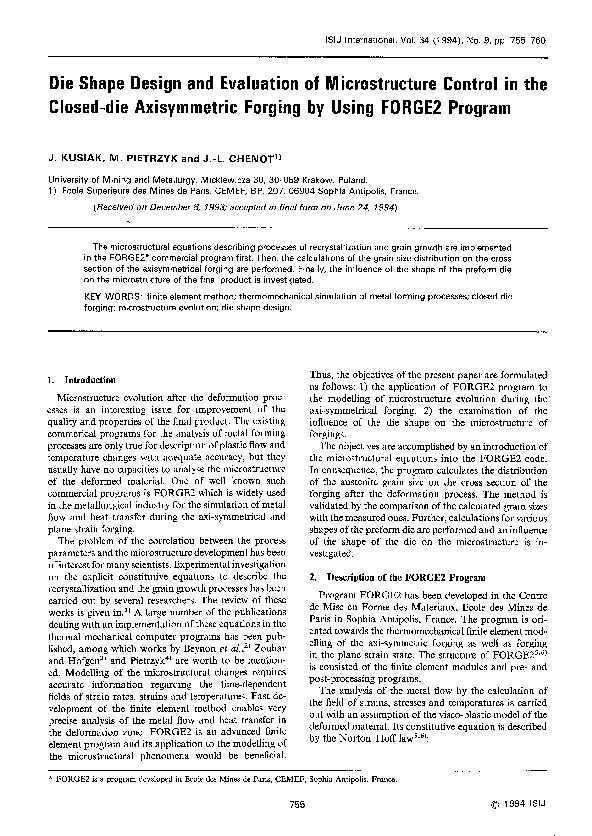 (PDF) Die Shape Design and Evaluation of Microstructure Control in the Closed-die Axisymmetric ...