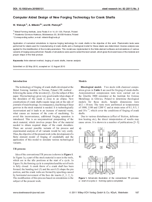 (PDF) Computer Aided Design of New Forging Technology for Crank Shafts